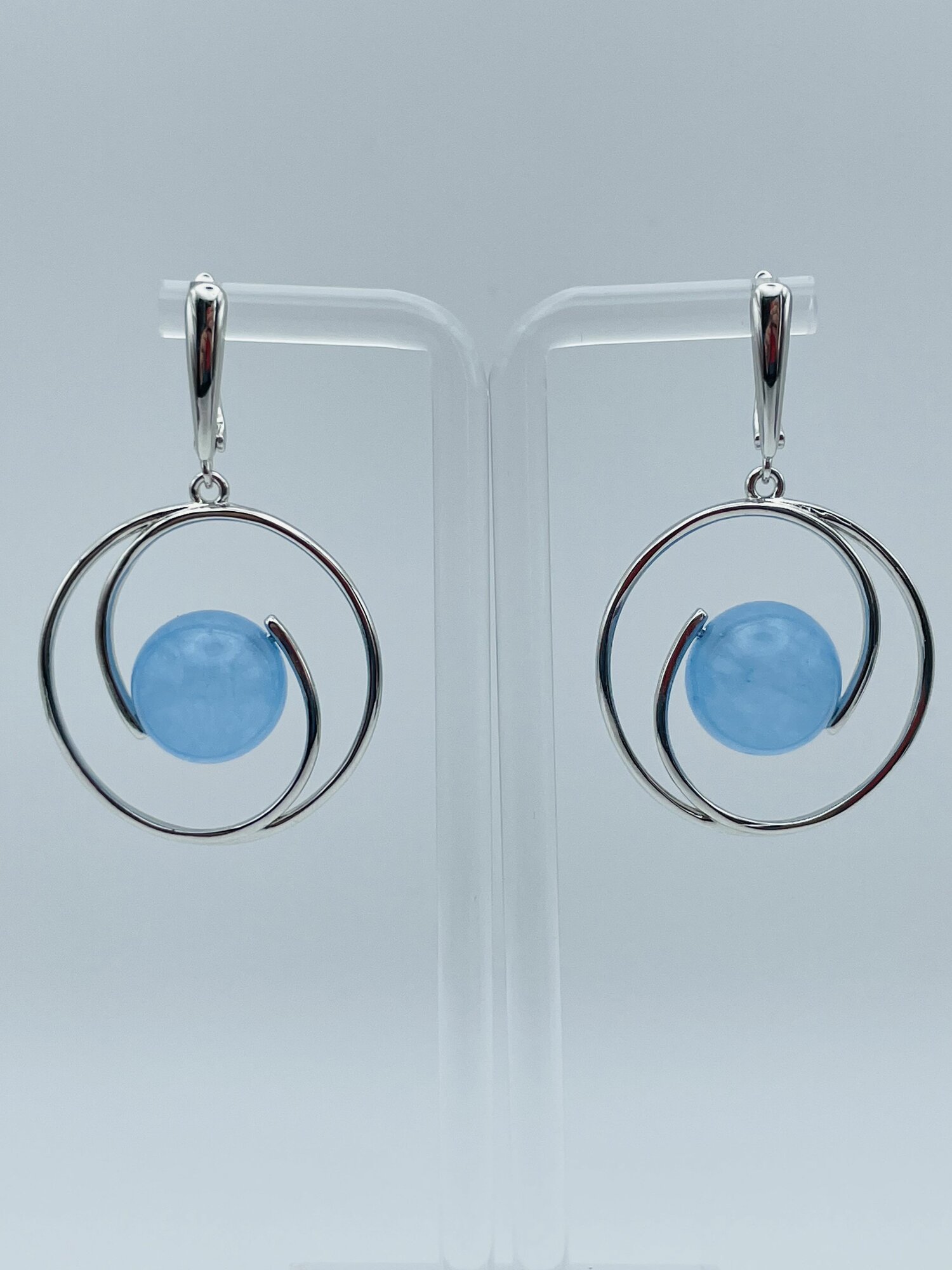 Серьги с подвесками, аквамарин