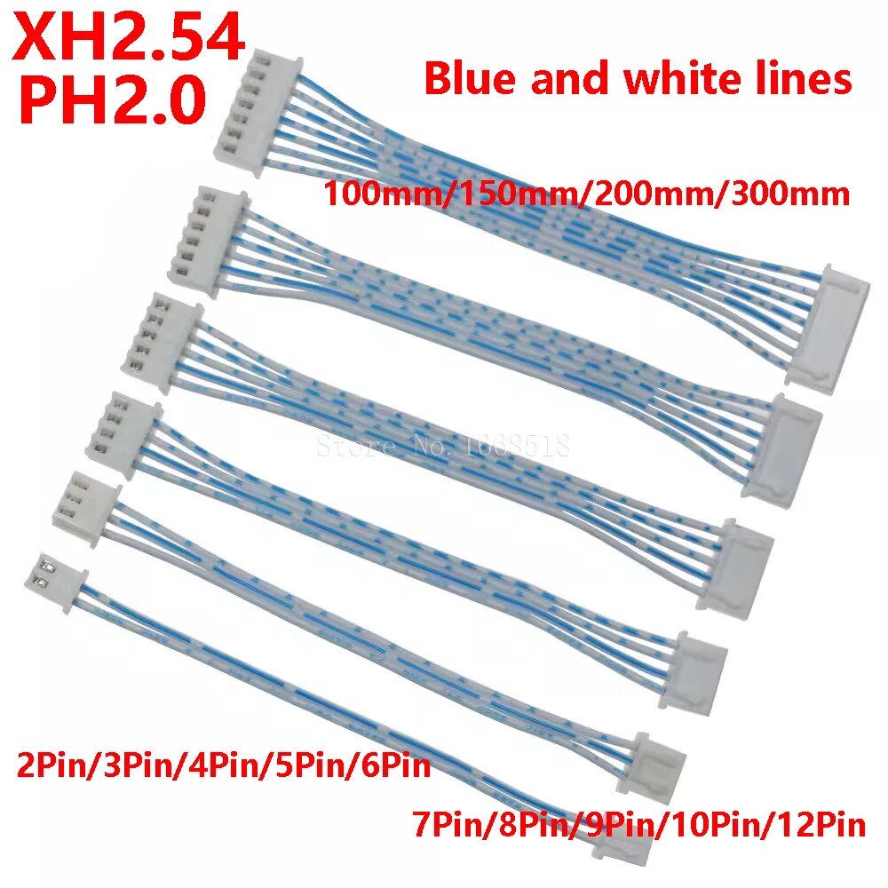 Кабели коннекторов XH2.54 2.54 мм 2P/3P/4P/5P/6P~12P 2468-24AWG 10 шт. Reverse, 100mm, XH2.54, 4P