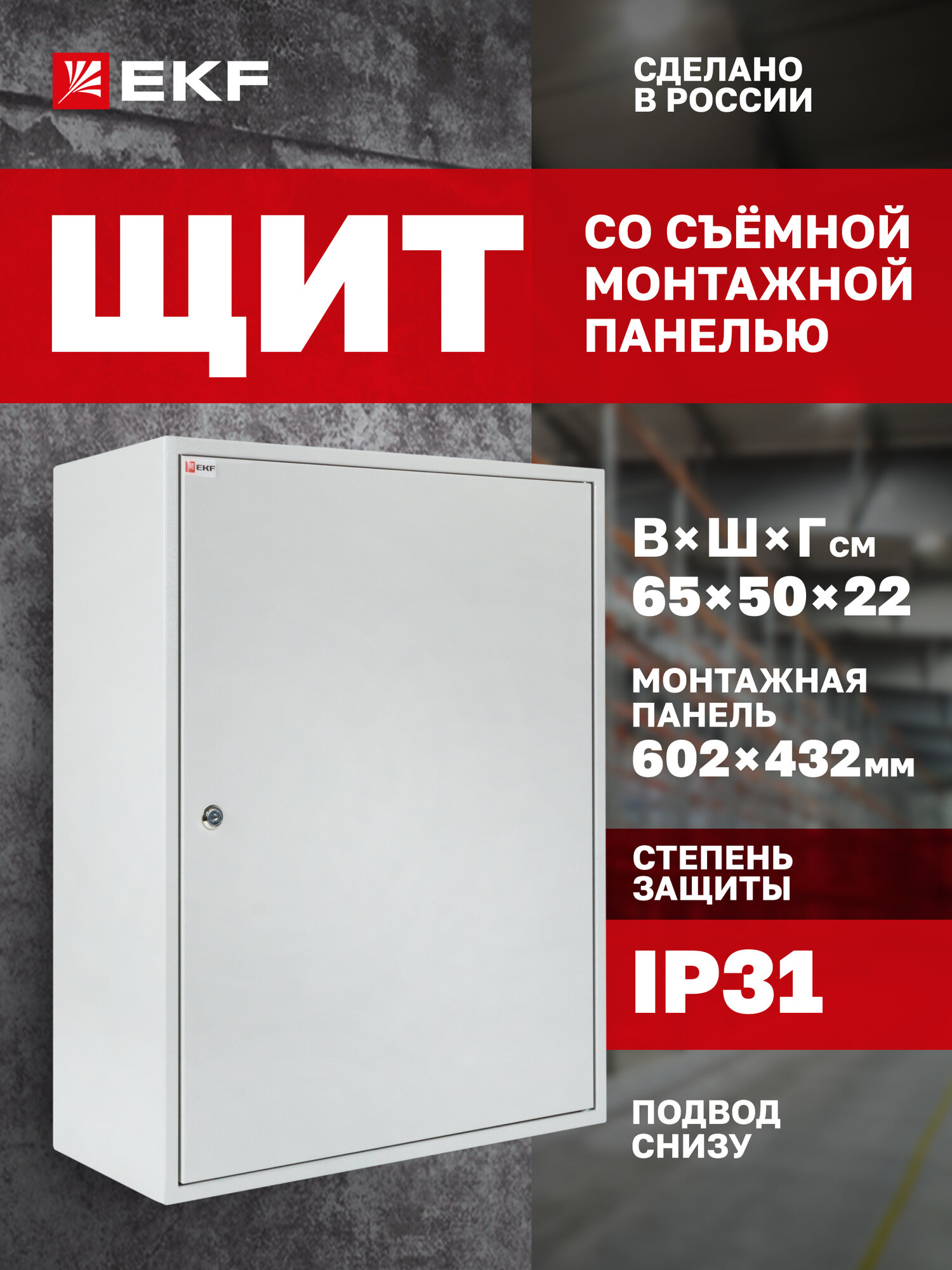 Щит распределительный навесной металлический EKF PROxima с монтажной панелью ЩМП- 65.50.22 (ЩРНМ-3) IP31