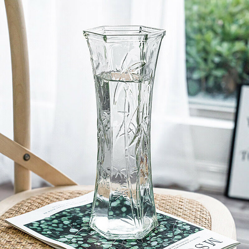 Jidu Kongjian Glass Vase, Living Room Decoration, Desktop Ornament, Hydroponic Flower Arrangement, Transparent Glass Vase, Diamond-Shaped, Lucky Bamboo