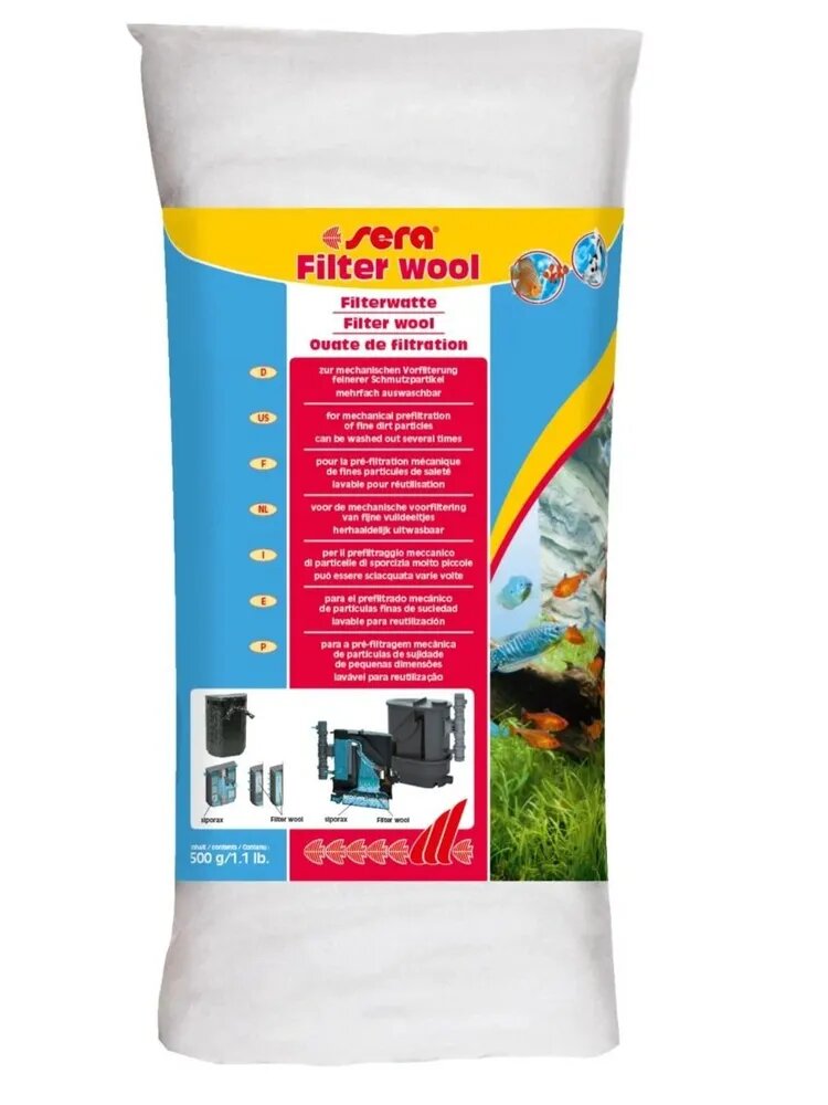 Фильтрующая вата Sera "Filter Wool" для внешних и внутренних фильтров, 500 г