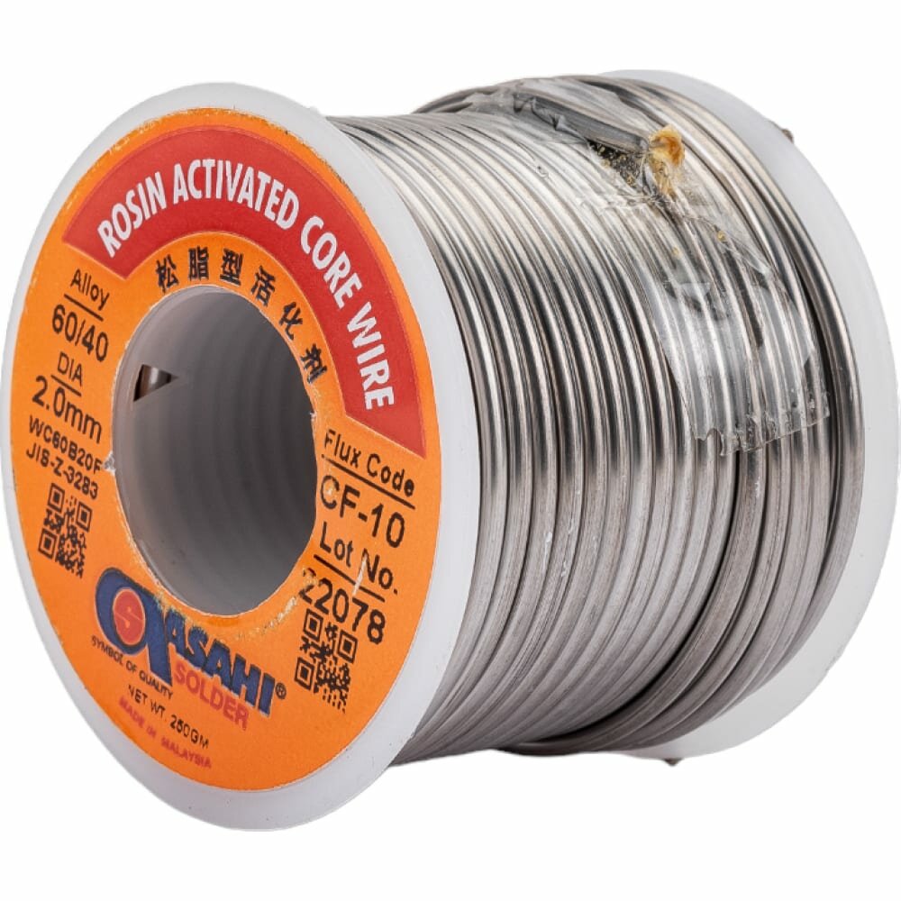 Припой (2 мм, 0.25 кг, Sn60/Pb40, CF10 флюс RA) ASAHI 00-00000077 для прокладки электрических сетей