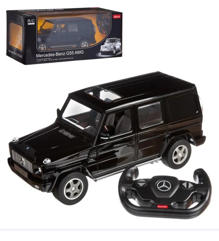 Машинка на радиоуправлении Rastar 30400 Mercedes-Benz G55 AMG (1:14, 34 см). 27МГц. Доступ в кабину. Свет фар. Черная