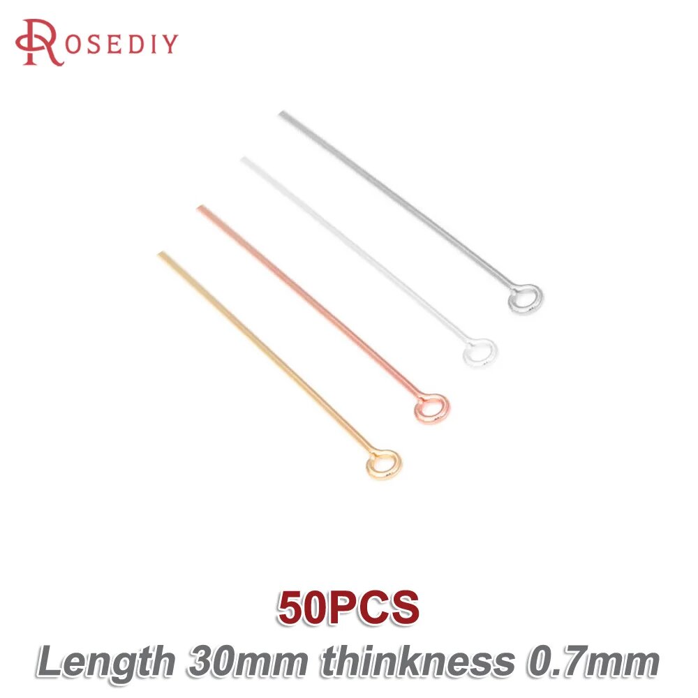 Плоские булавки Rosediy латунные 18-каратное золото Rose Gold Color, 30x0.7MM Eye Pin