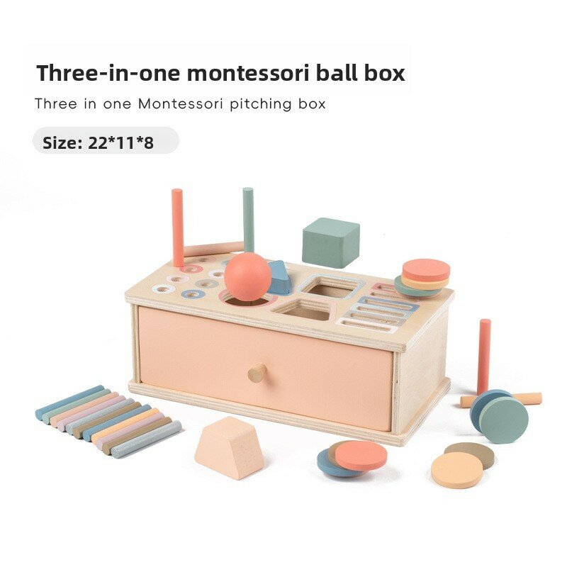 Wooden coin box with shape matching for infant learning and development style d