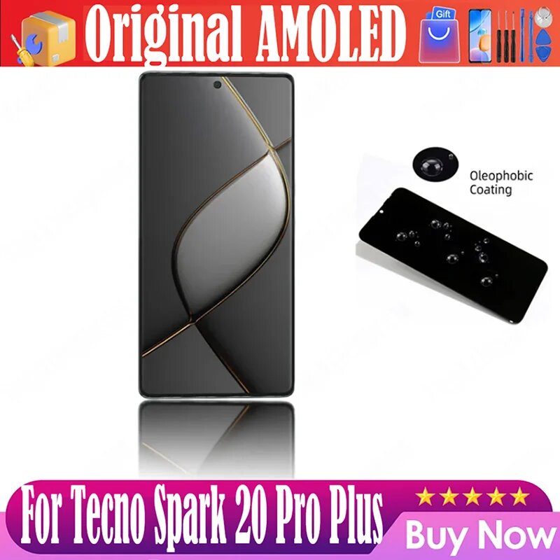 Оригинальный 6,78 "AMOLED для Tecno Spark 20 Pro Plus KJ7, дигитайзер ЖК-экрана в сборе для TECNO Spark20 Pro Plus, замена Black with frame