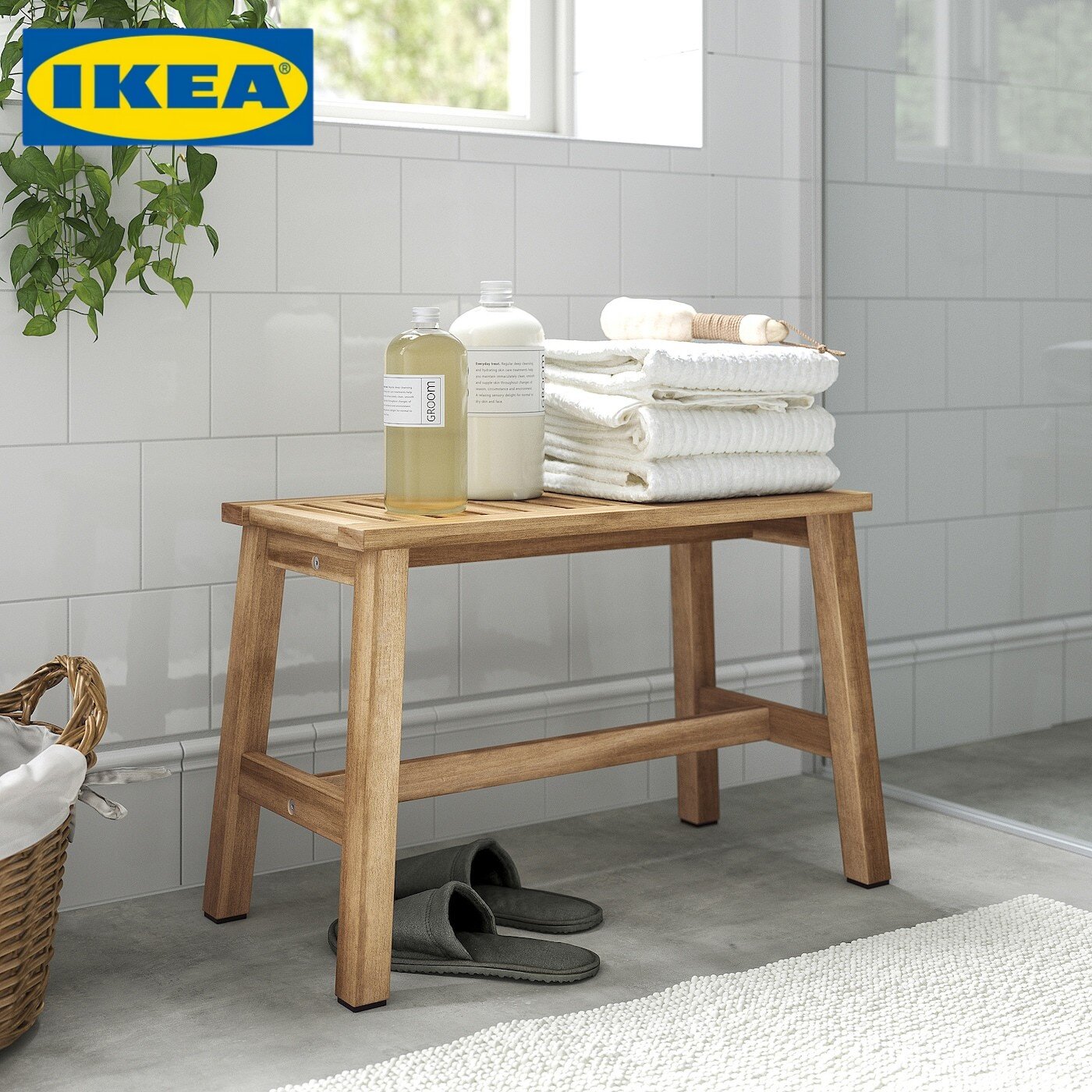 Скамейка для ванной комнаты, IKEA, скамейка из розового дерева, 63 × 31 см