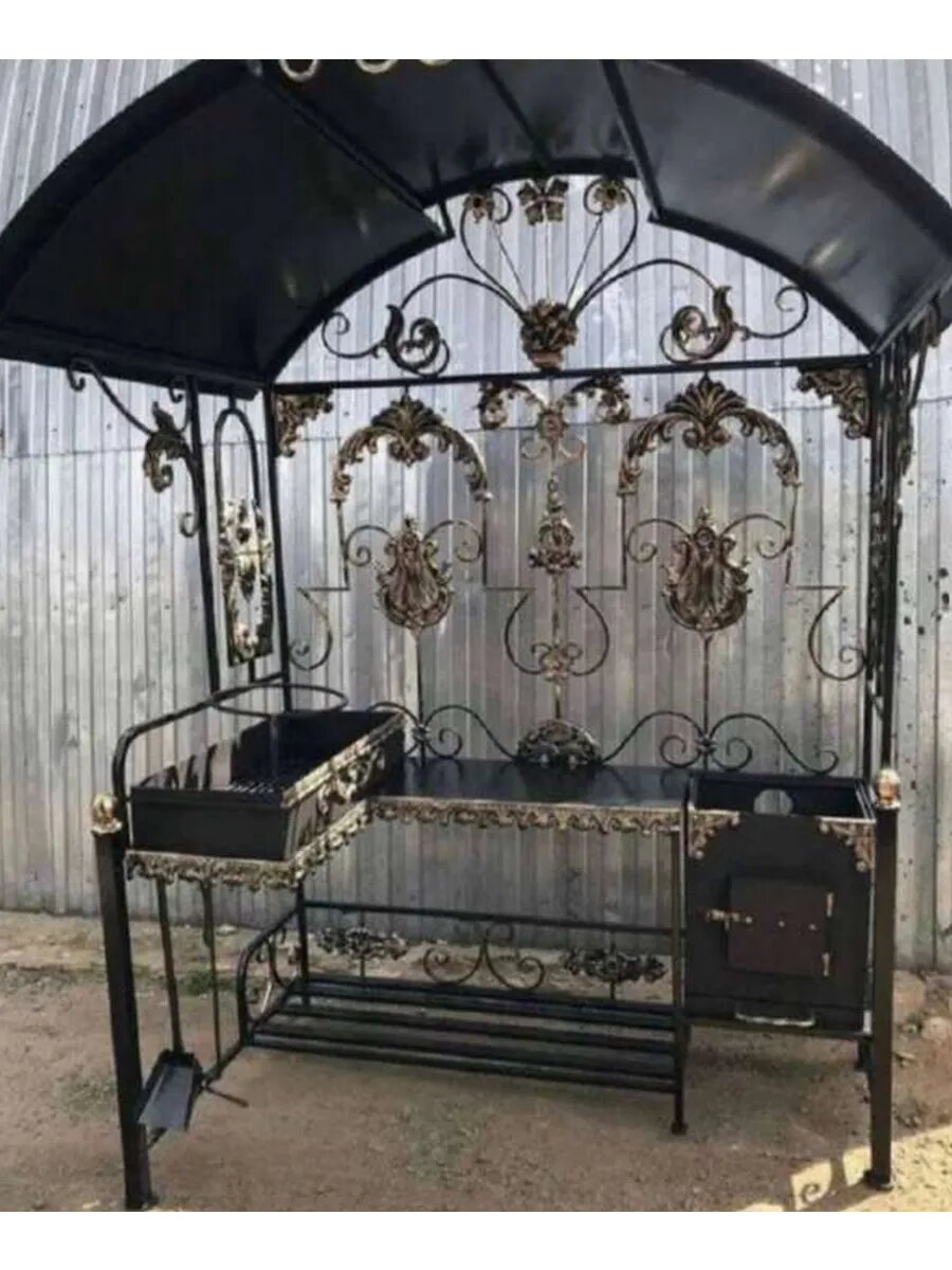 Большой мангал с крышей от дождя для дачи с печкой под казан. Мангальный комплекс лофт. Уличная жаровня