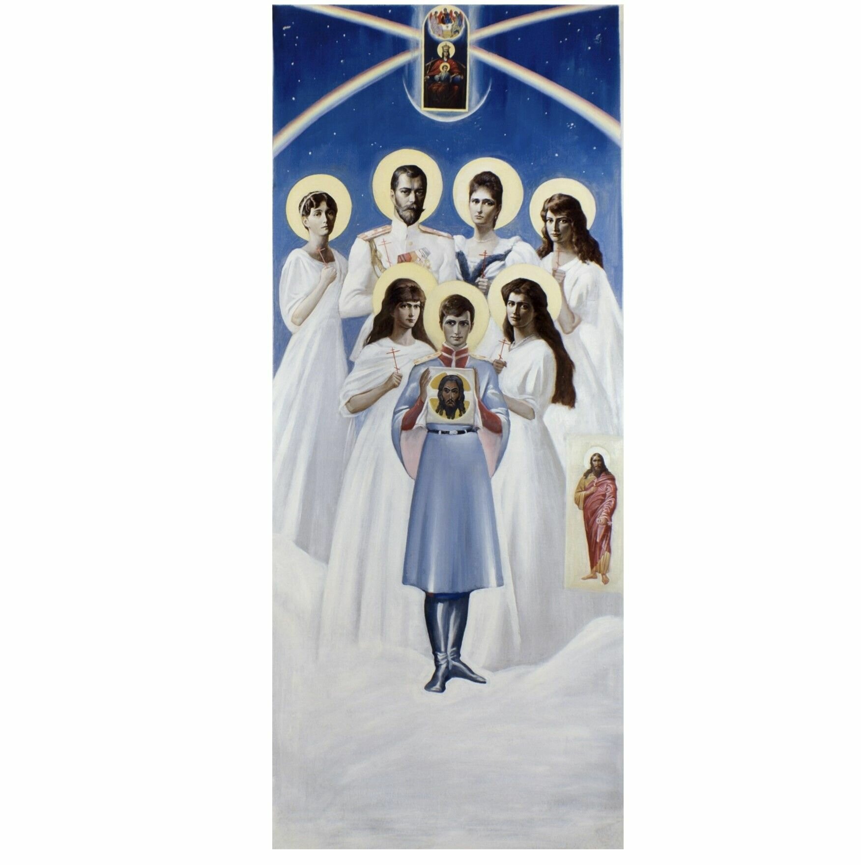 Святые Царственные страстотерпцы (Царская Семья Романовых) деревянная икона на левкасе (33 см)