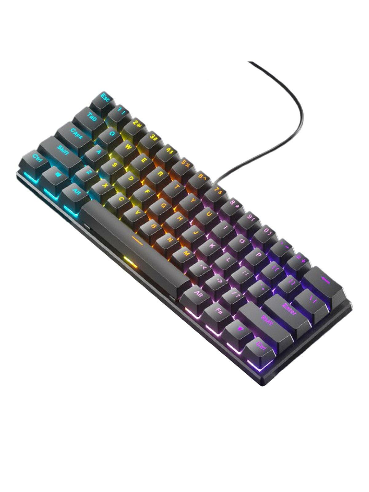 Mechanical Gaming Keyboard with LED Backlit Keyboard 61 Key Corded Computer Keyboard for Laptop PC Gamer Office Work