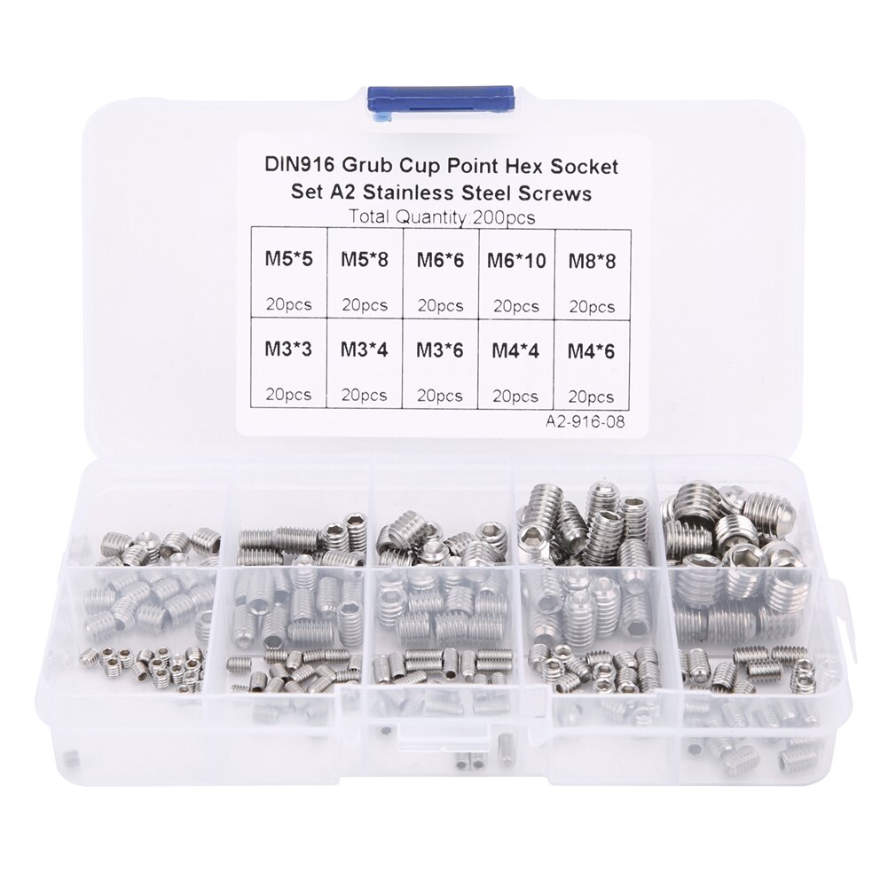200 шт. нержавеющая сталь, шестигранный установочный винт с чашечным концом для точного инструмента M3/M4/M5/M6/M8
