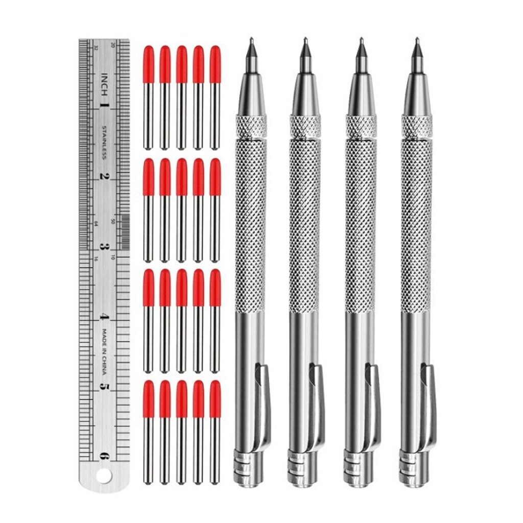 Ручка-чертилка из карбида вольфрама, металлическая ручка-чертилка с 20-точечным наконечником и стальной линейкой для разметки