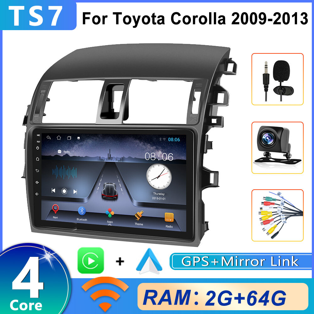 Автомагнитола для Toyota Corolla E150 2006-2013, Android, 2/64 GB, Bluetooth, WiFi, IPS экран, сенсорные кнопки, поддержка кнопок на руле