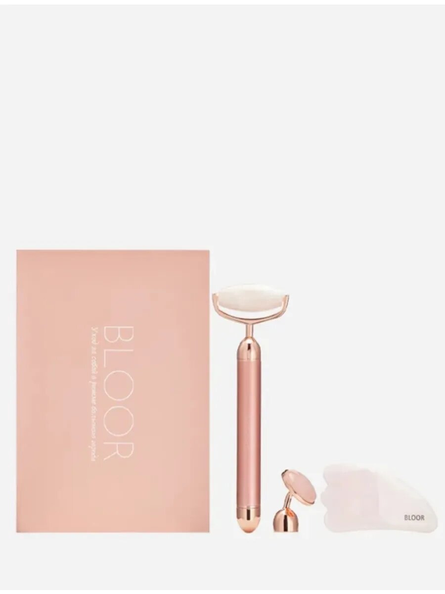 Набор гуаша для массажа лица из цельного кварца BLOOR vibrating roller and stone paw pink, Адвент