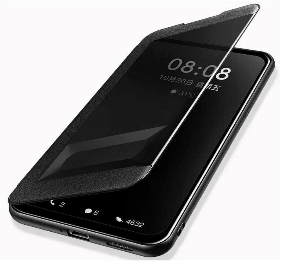 Чехол MyPads для Huawei Honor 30S (CDY-AN90) с окном вызова предпросмотра черный