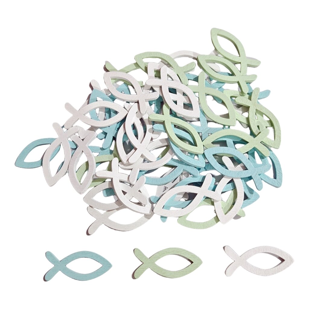 Набор из 90 деревянных рыбок для декора стола на крещение и причастие