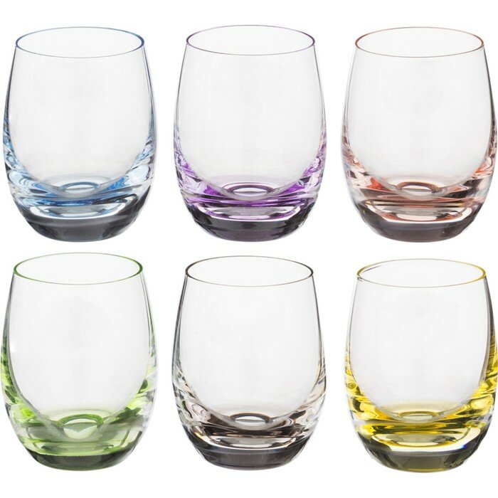 Набор бокалов для крепких напитков "Клаб ассорти", цветное дно 60 мл, 6 штук, Богемия, Crystallex