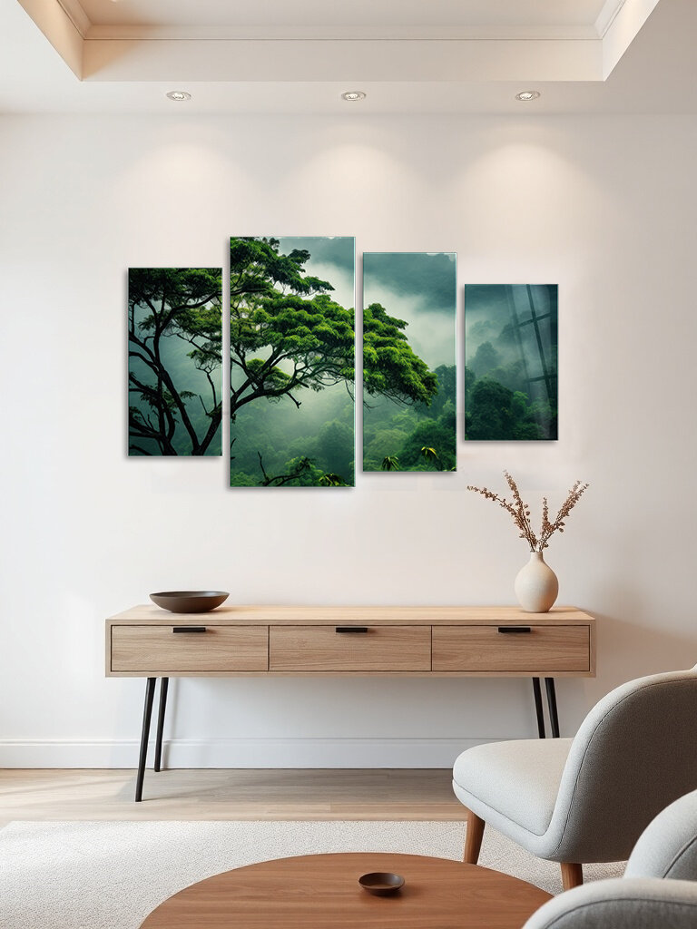 Картина модульная 130х80 см на стекле для интерьера/ Зеленый лес, Diva Kartina