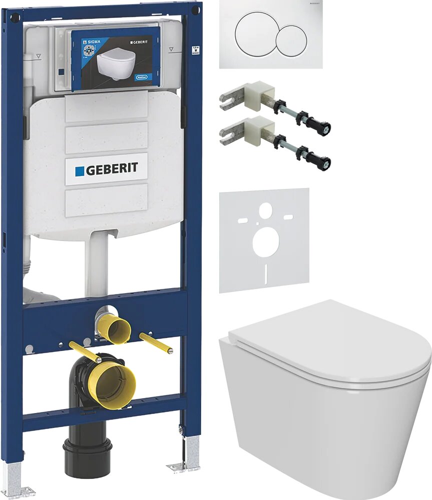 Комплект Унитаз подвесной Bauedge Bau Nimb Hurricane-2 безободковый, с микролифтом, белый / Крепления к стене / Шумоизоляция, Инсталляция UP 320 111.300.00.5, Кнопка Sigma белая