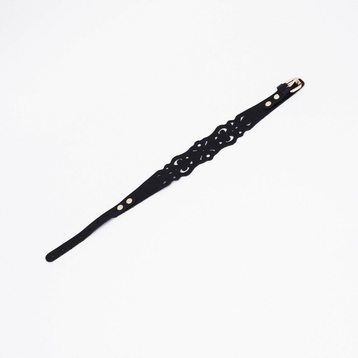 Черный ажурный чокер с золочеными элементами, натуральная кожа, регулируемый, изысканный дизайн