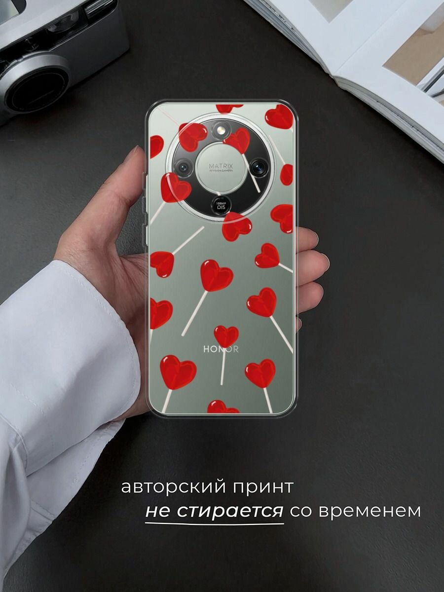 Чехол на Honor X9d / Хонор X9d с принтом Сердечки-леденцы 2, прозрачный — фото 1