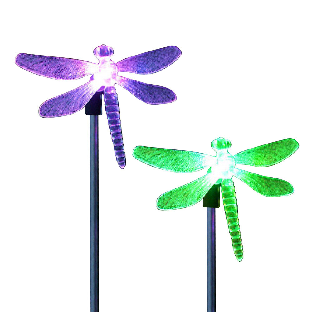 2 Pack Светодиодные Соляризованные Садовые столбики Свет Dragonfly Многоцветные Декоративные Фигурки Свет для Дорожки, Двор, Лужайка, Патйо, 2 Pcs Butterfly/ 2 Pcs Dragonfly/ 1 Piece Dragonfly & 1 Piece Butterfly/ 1 Piece Butterfly/ 1 Piece Dragonfly,