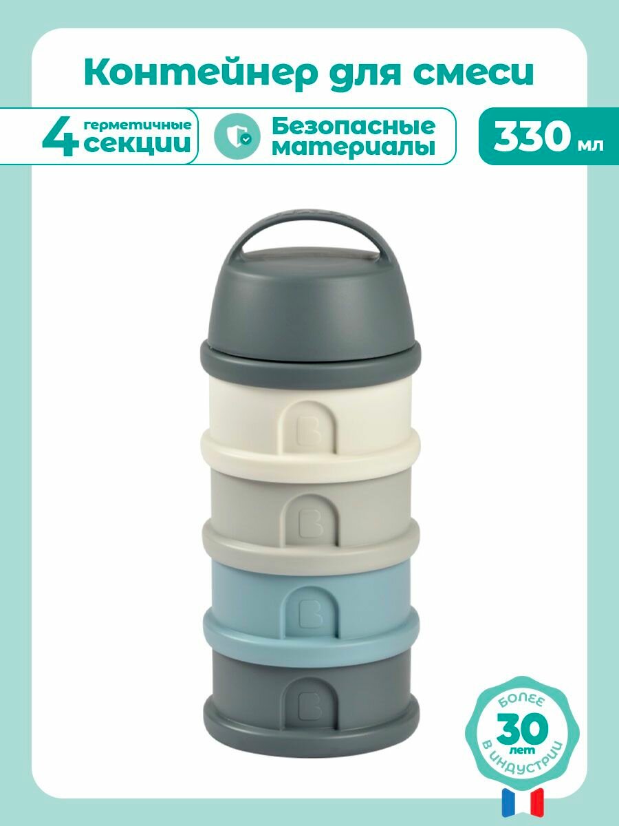 BEABA контейнер для детского питания, сыпучих смесей и снеков, контейнер для смеси детской, порционный 4 секции, дозатор молочного питания пищевой