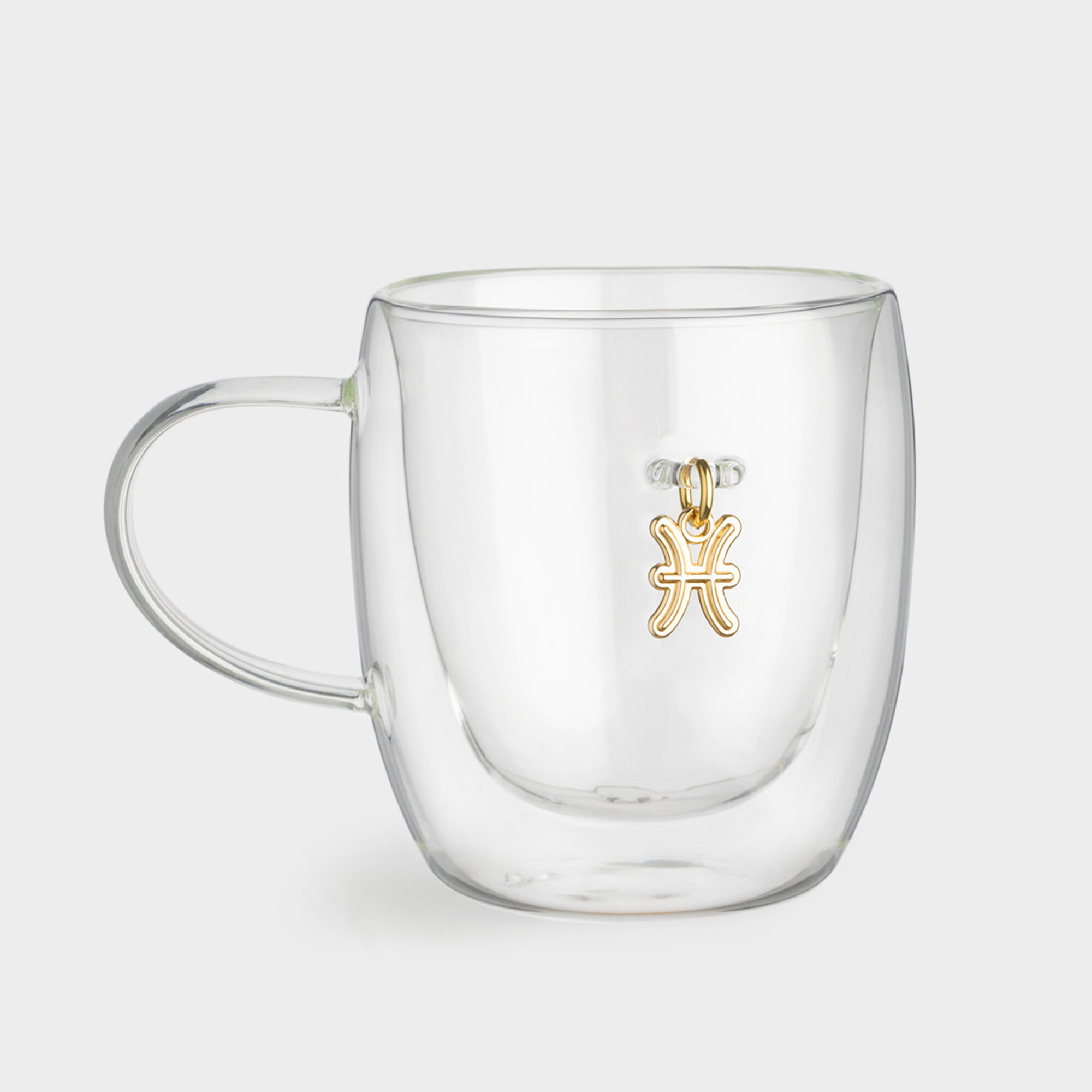 Кружка, 280 мл, стекло Б/металл, с золотистой подвеской, Рыбы, Air figure zodiac