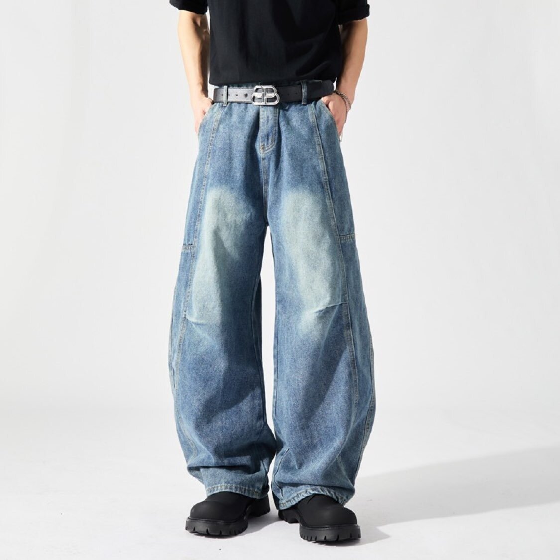 Мужские джинсы Чистый цвет Лето новый уличный стиль универсальный свободный прямой широкий брюки