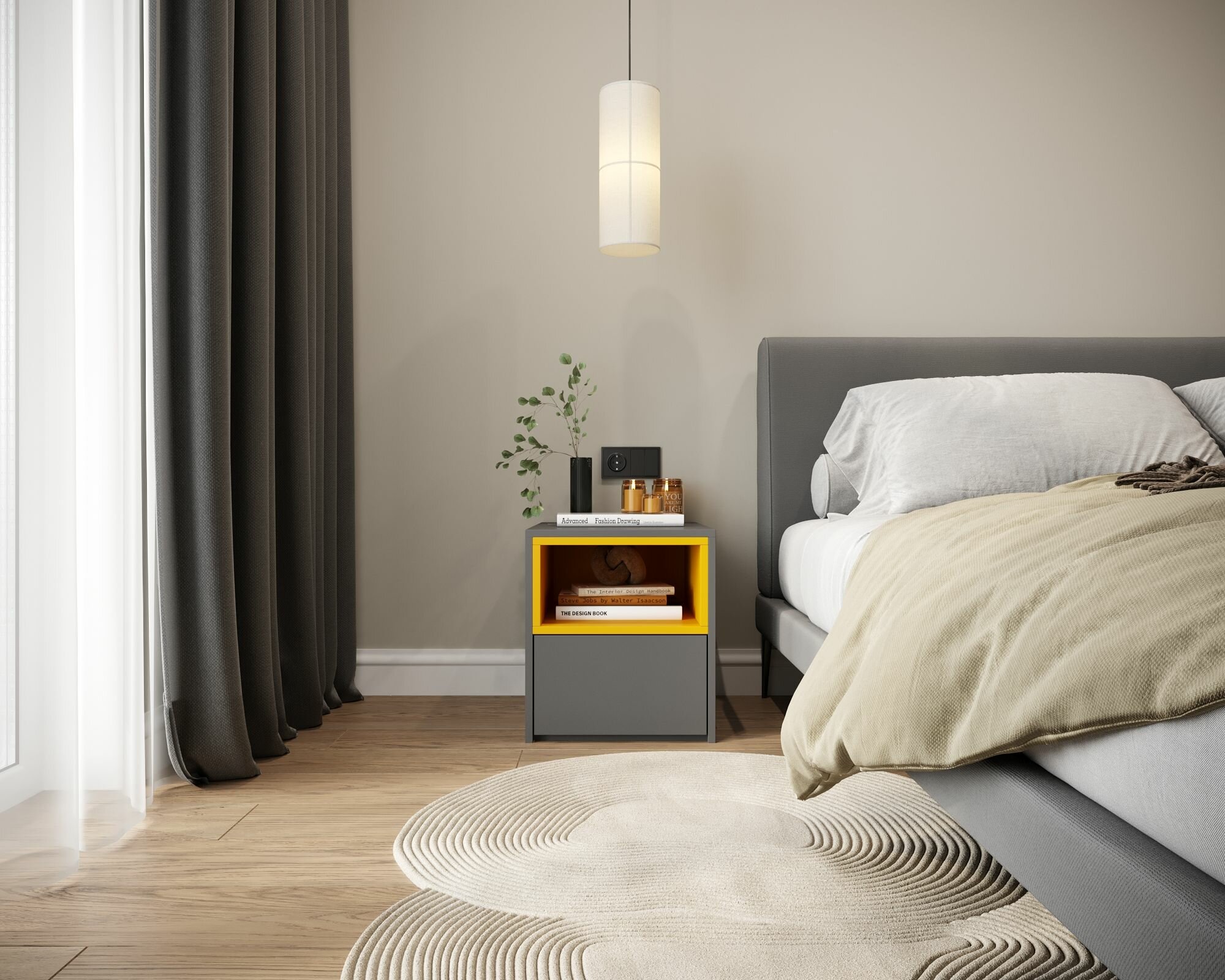 Тумба прикроватная "Рокки" 40х45х50 Серый графит / Солнечный свет