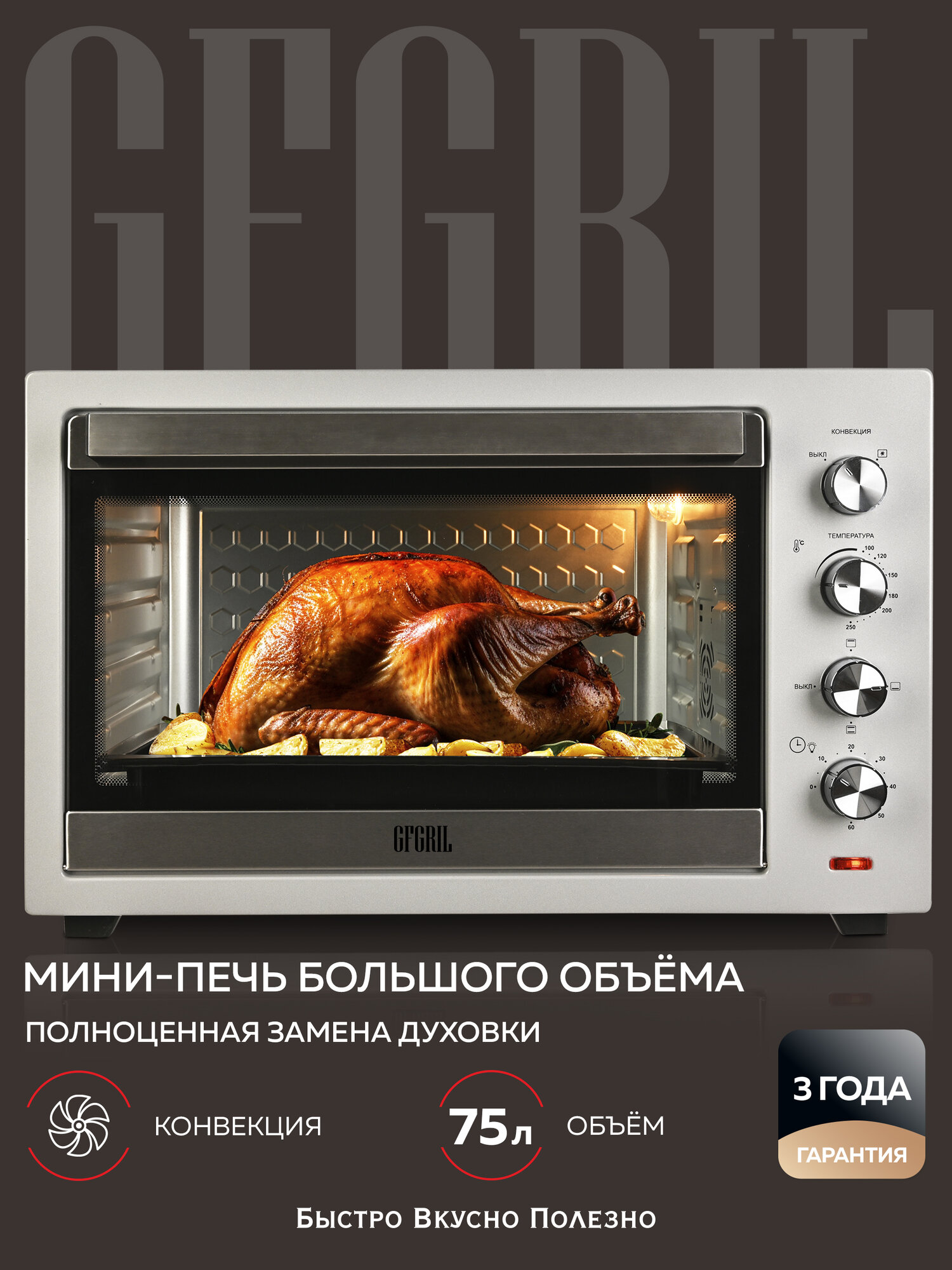 Многофункциональная мини-печь электрическая GFGRIL GFO-75, 2800 Вт, конвекция