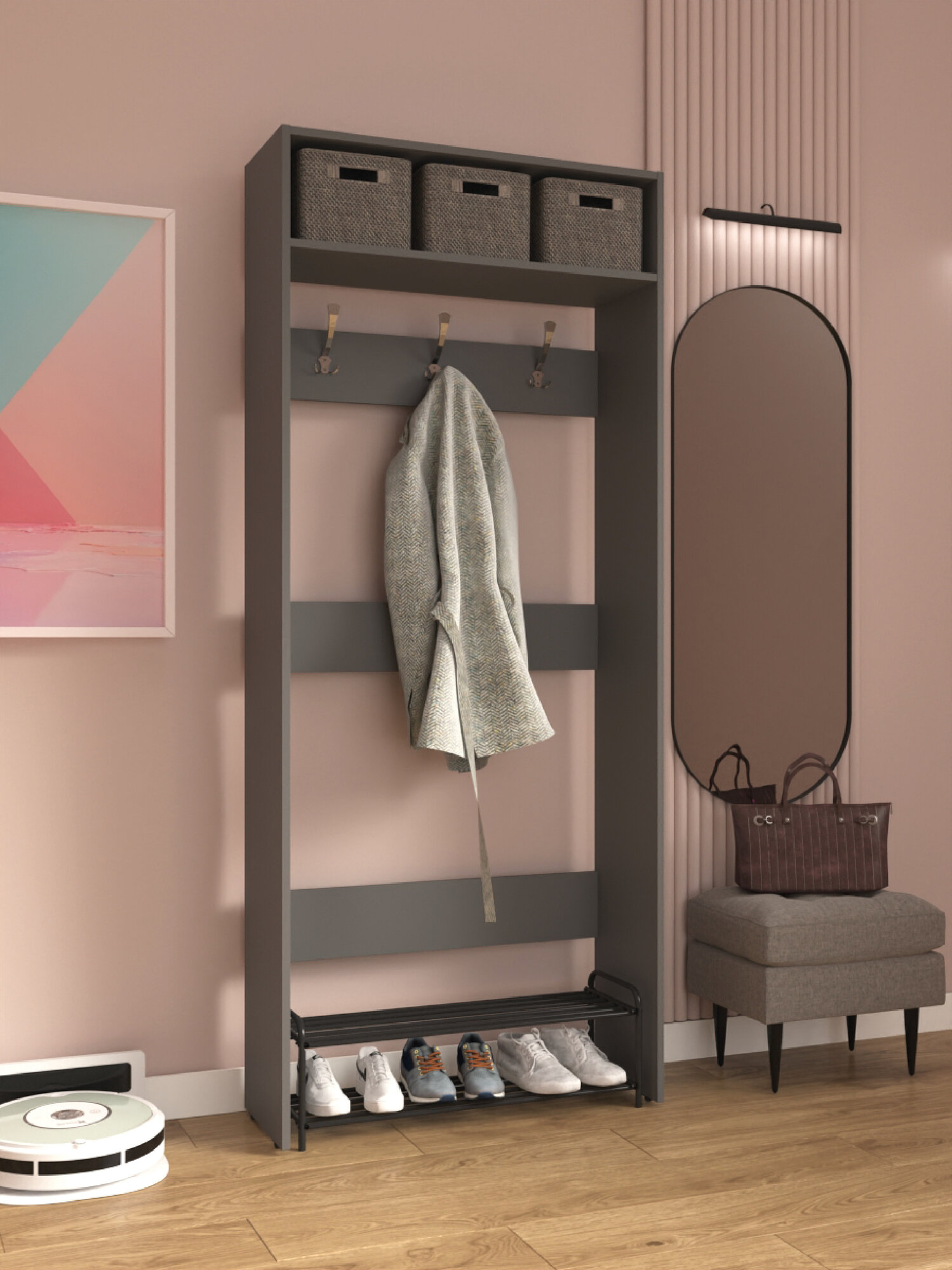 Шкаф в прихожую открытый Графит