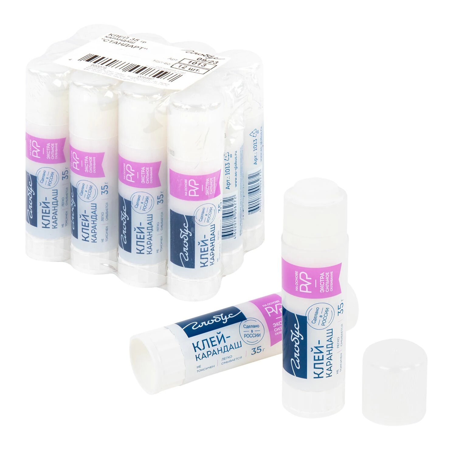 Клей-карандаш "Стандарт", 35 г, PVP-основа, россия, GLOBUS, 1013, 3шт.