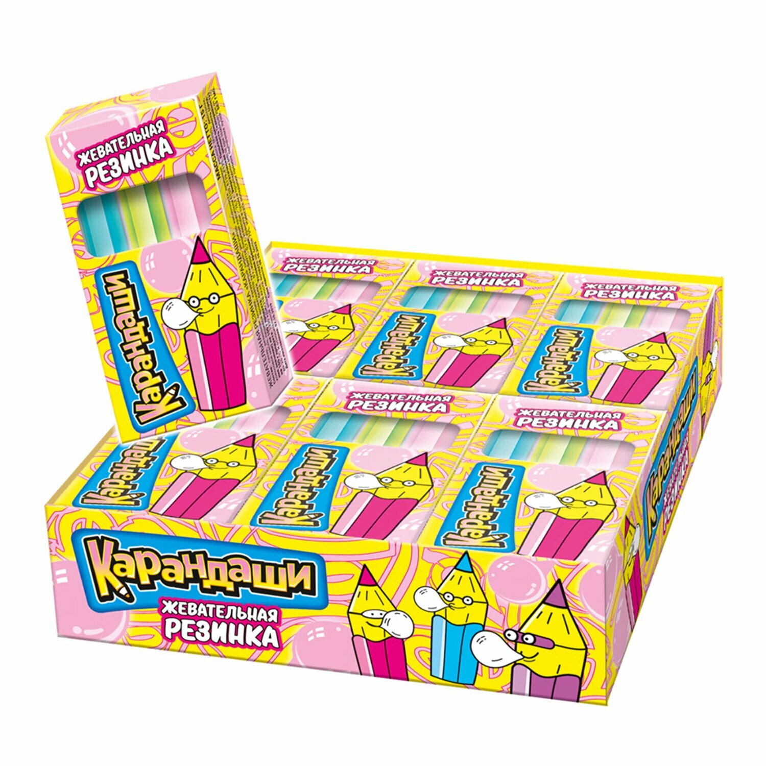 Жевательная резинка "Карандаши", 15 г, канди клаб, 24шт.