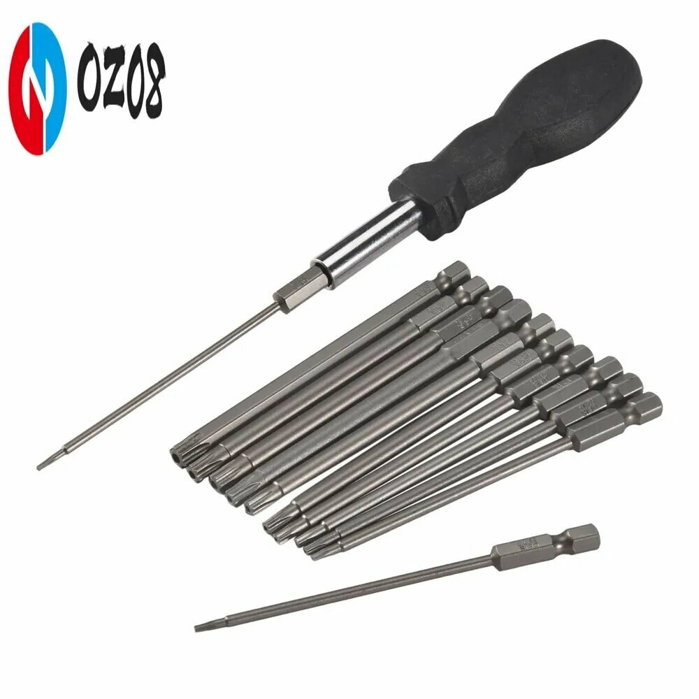 (V F B S) Набор длинных отверток Torx 13 шт. 100 мм, набор магнитных бит T6-T40, электрические отвертки с шестигранным хвостовиком 1/4 дюйма