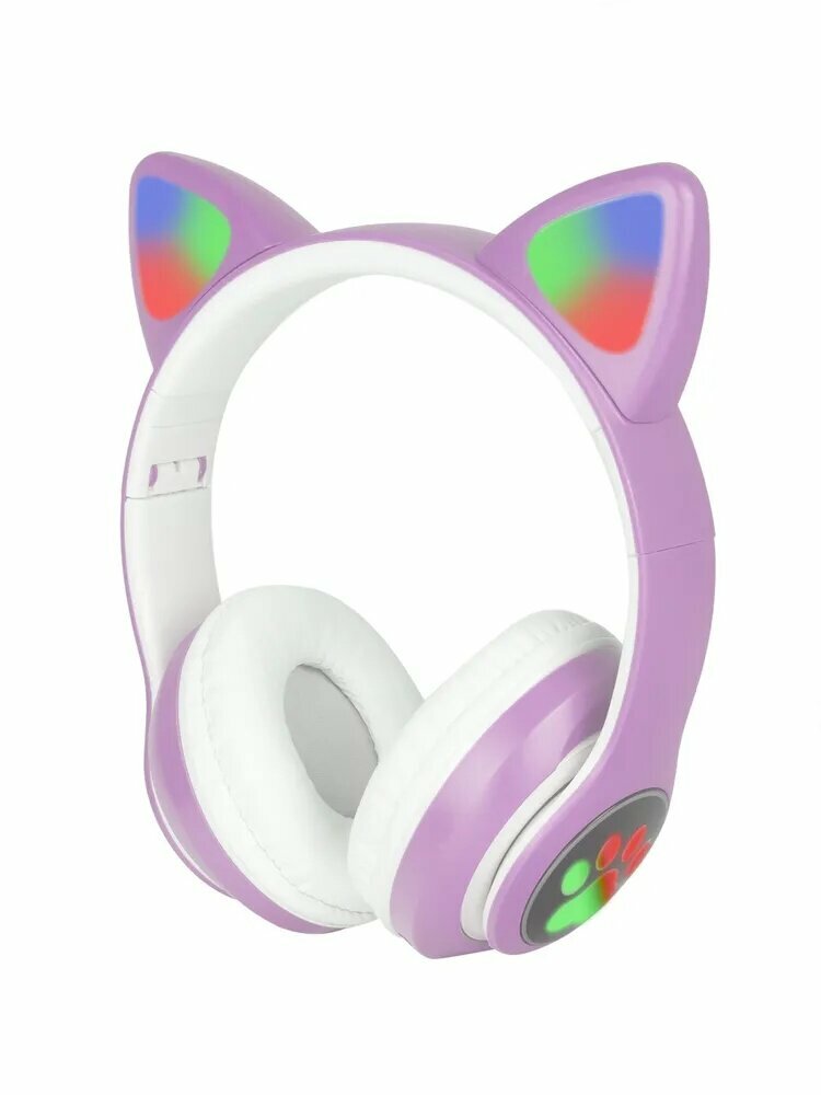 Наушники детские беспроводные с ушками фиолетовые