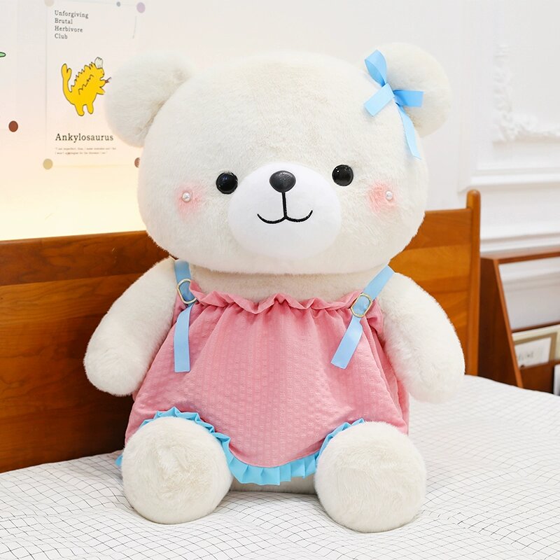 Милый плюшевый медвежонок с жемчужинами, декор для свадебной кровати, кукла-медведь в юбке на подтяжках для пары,