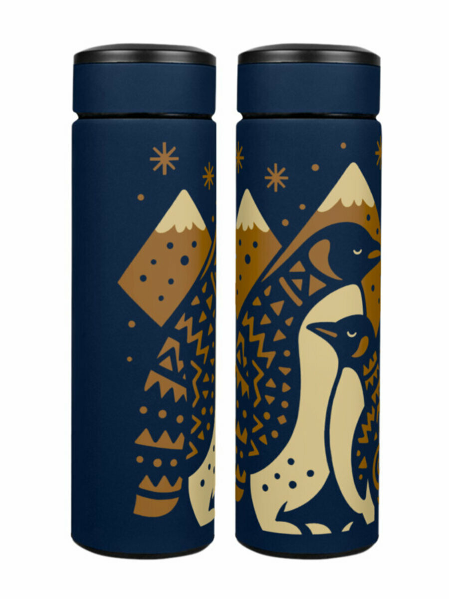 Термос «Пингвины. Орнамент» (темно-синий)