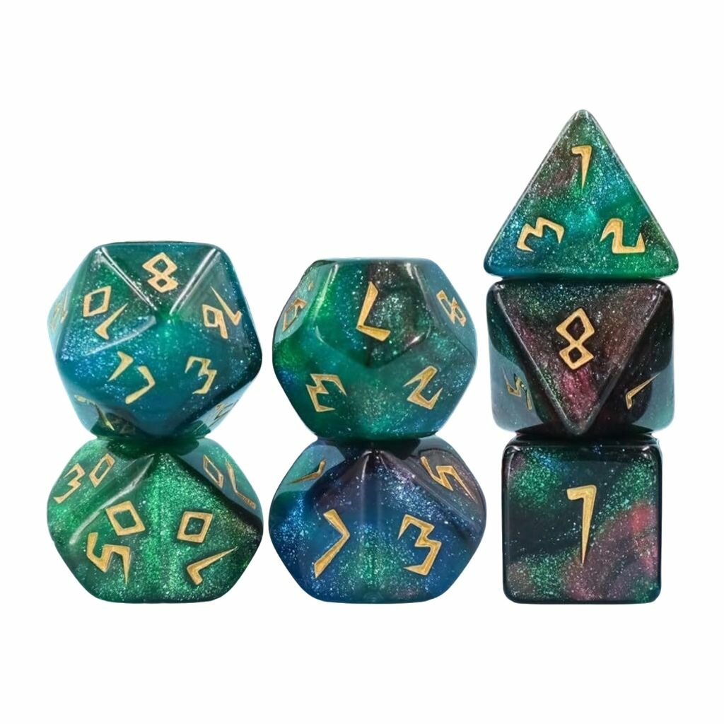 Набор из 7шт Многогранных кубиков D4, D6, D8 x 1 D, D10, D12, D20 Сверкающих Разноцветных Кубиков Для Настольных Игр И Вечеринок