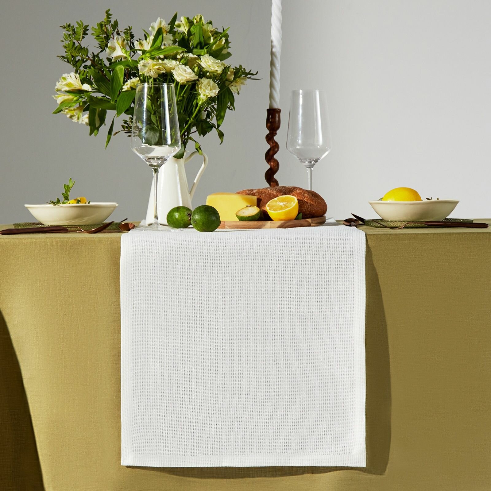 Скатерть дорожка на стол, льняная, 40х142 см