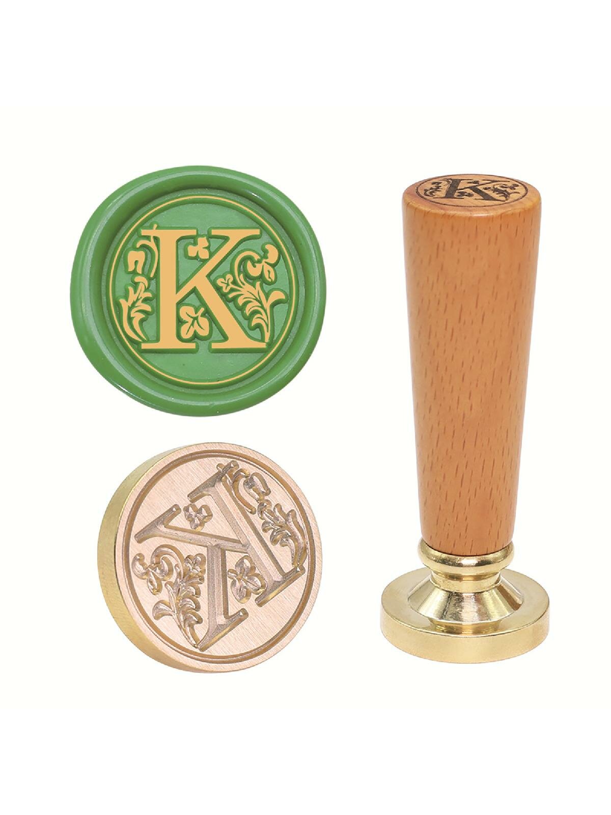 Винтажный восковой печатающий штамп Латунный инструмент для тиснения со сменным основанием из бука