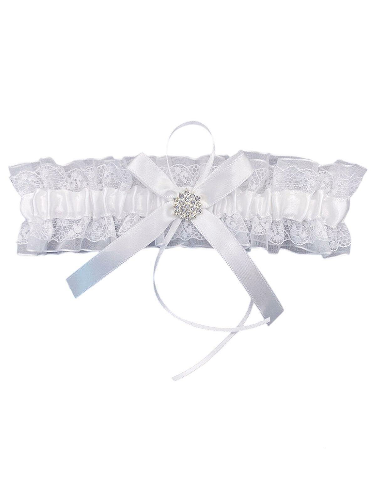 Кружевной пояс для чулок с камнями и жемчугом, Белый