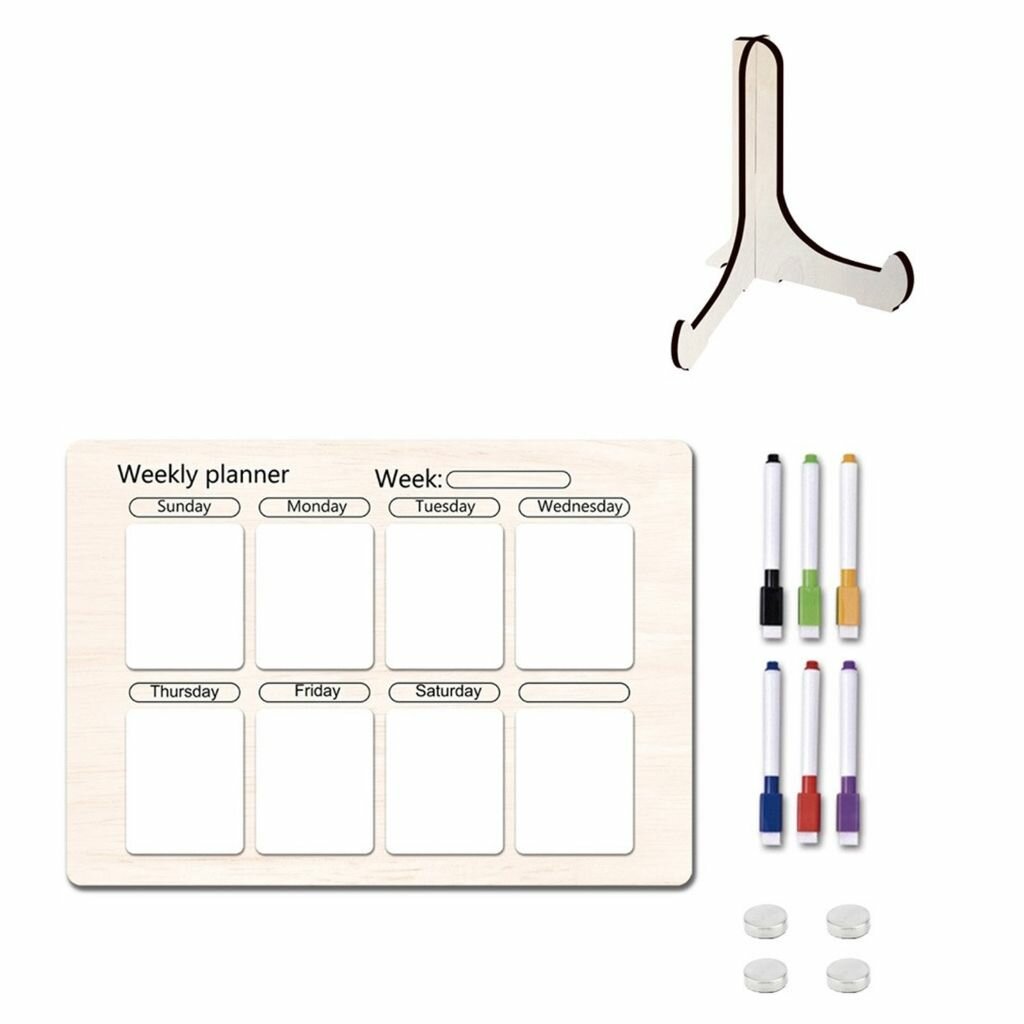 (1 комплект) Доска для составления еженедельного плана, доска для заметок о меню (магнитная) (с 6 ручками + 4 магнитами с клеем)-MZ765