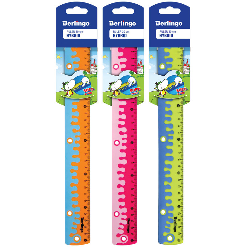 3 шт. Линейка 30см Berlingo "Hybrid", пластиковая, нескользящая, ассорти, европодвес