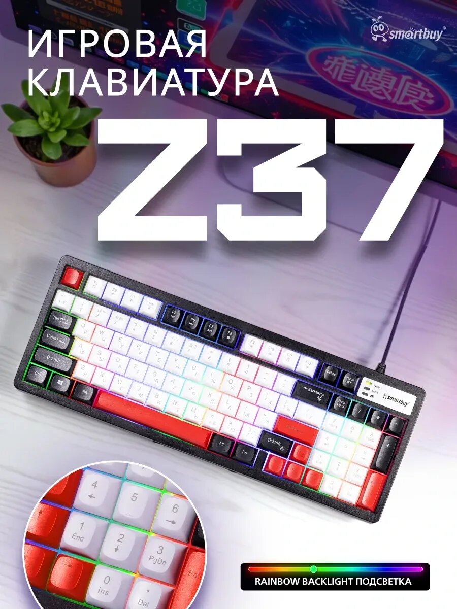 Клавиатура игровая мультимедийная Smartbuy RUSH Z37 черно-белая SBK337UWK