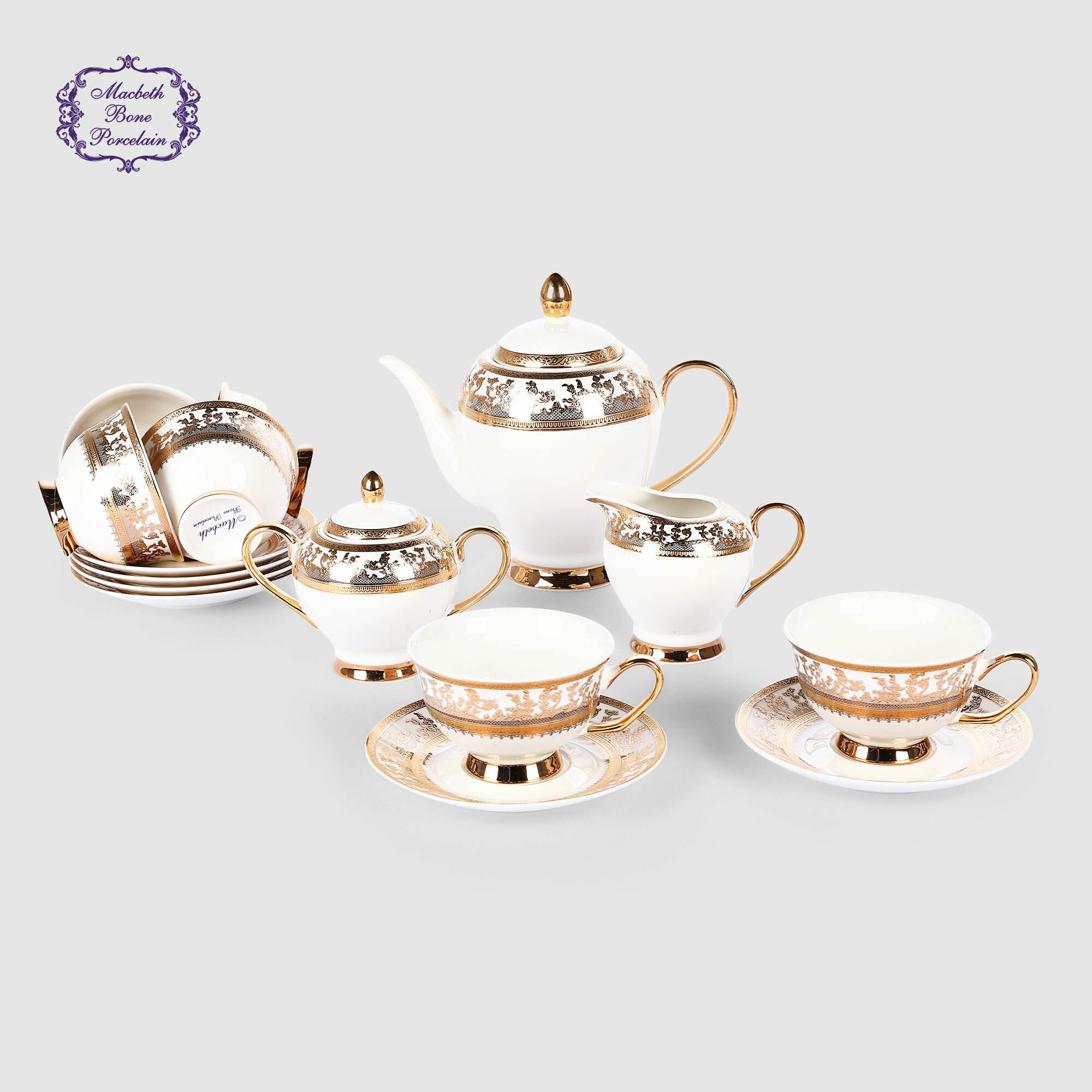 Набор посуды чайный на 6 персон Macbeth bone porcelain Versailles 15 предметов