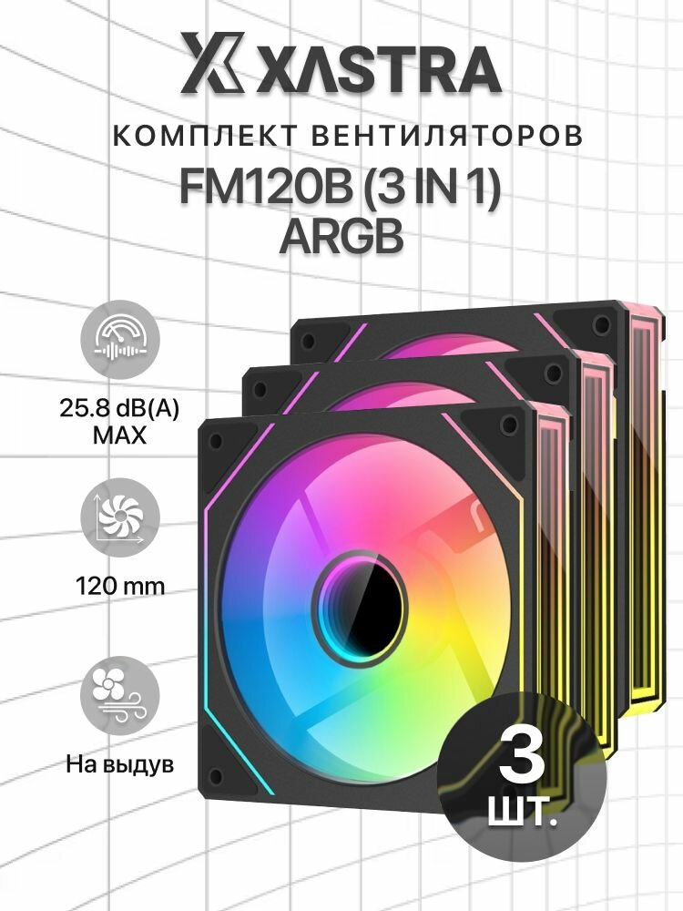 Комплект вентиляторов для корпуса 3 шт. XASTRA FM120B ARGB single pack 120x120x25мм (Infinity lighting effect, ARGB, PWM, black)