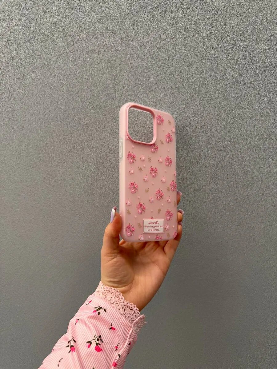 Чехол для iPhone 15 Pro Max, розовый, защита от повреждений, с принтом "цветочки" — фото 1