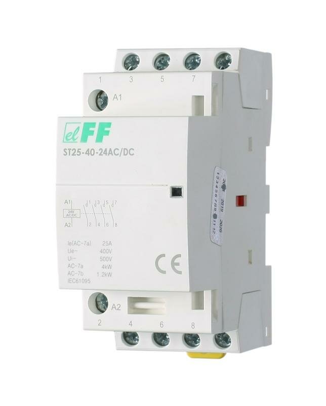 Контактор модульный ST25-40-24 AC/DC кат. 24В AC/DC 4НО 4Вт 3мод. монтаж на DIN-рейку F&F EA13.001.023