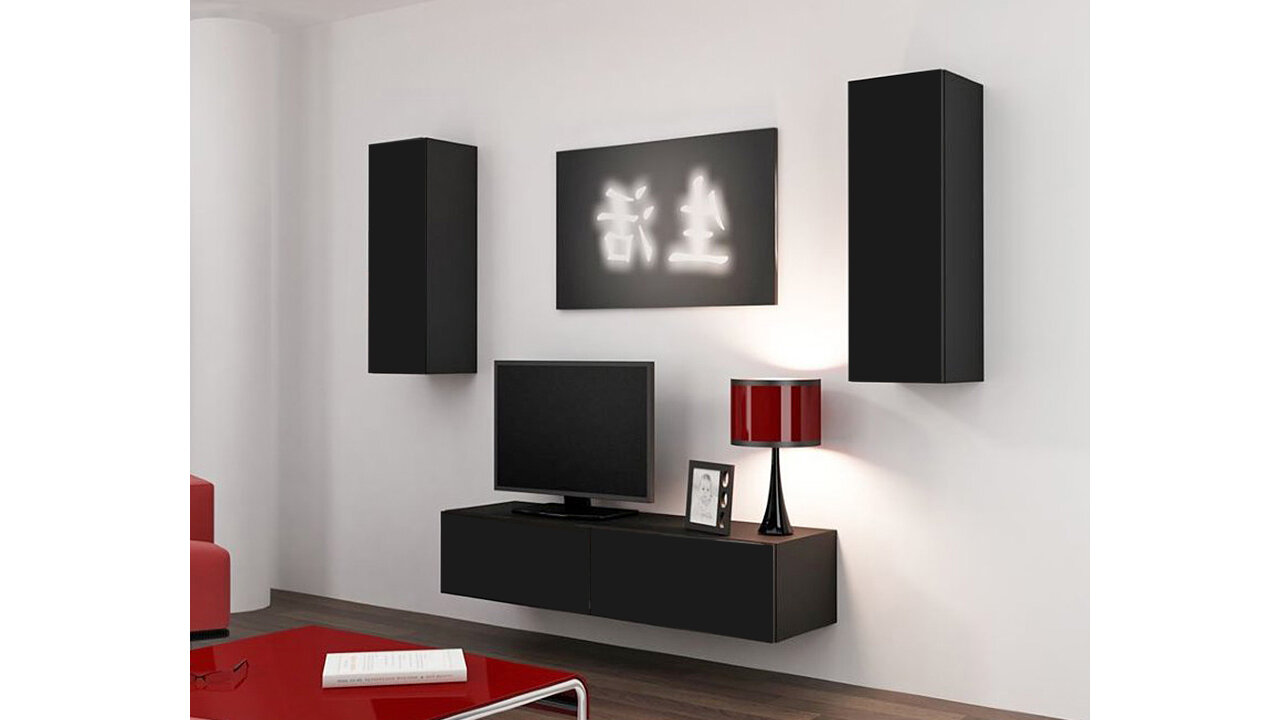 Гостиная Виго 7 Черный 0190 NEW 210x42x180 см, Фиеста